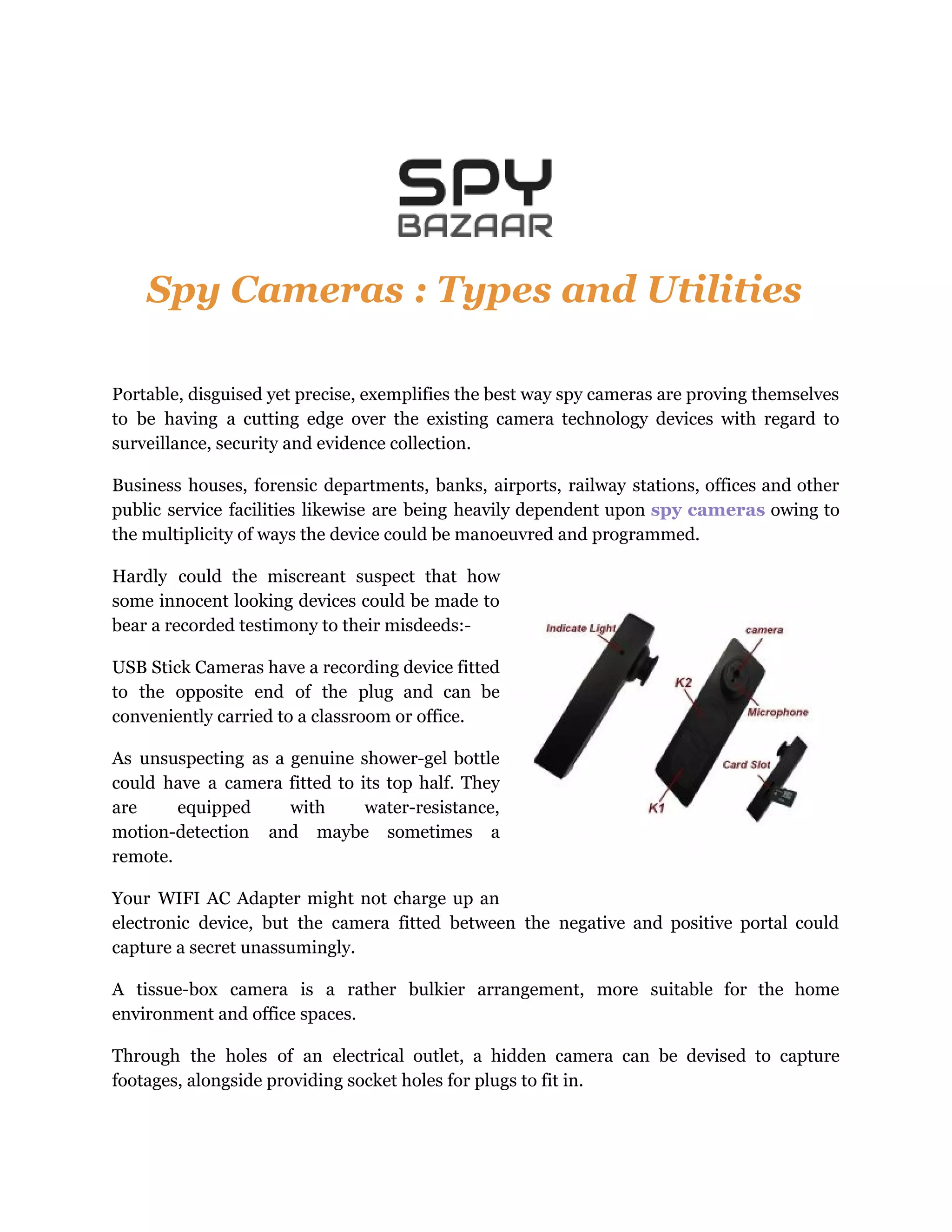 Spy cameras types and utilities | PDF