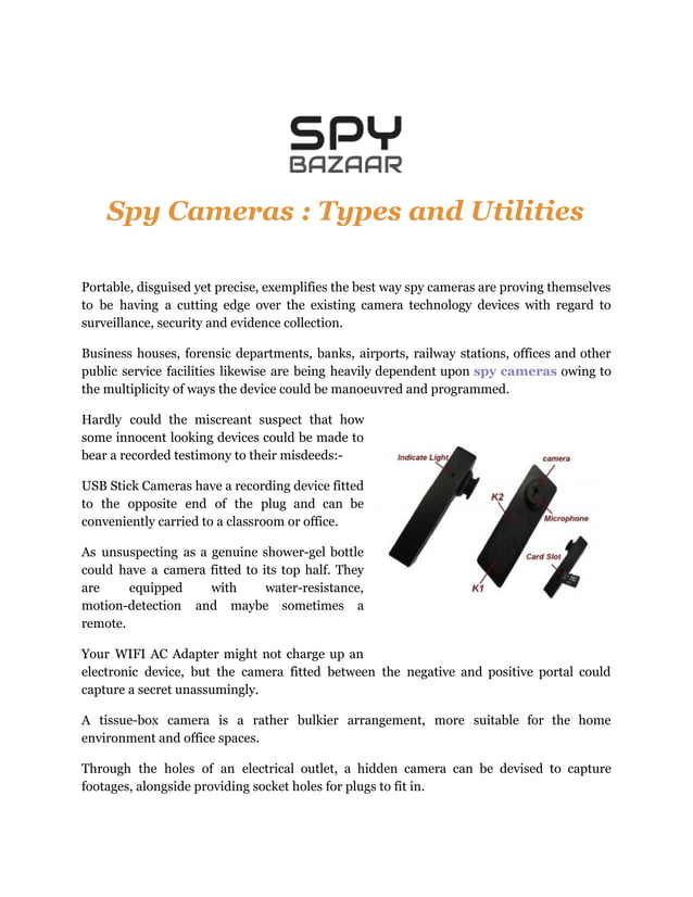 Spy cameras types and utilities | PDF