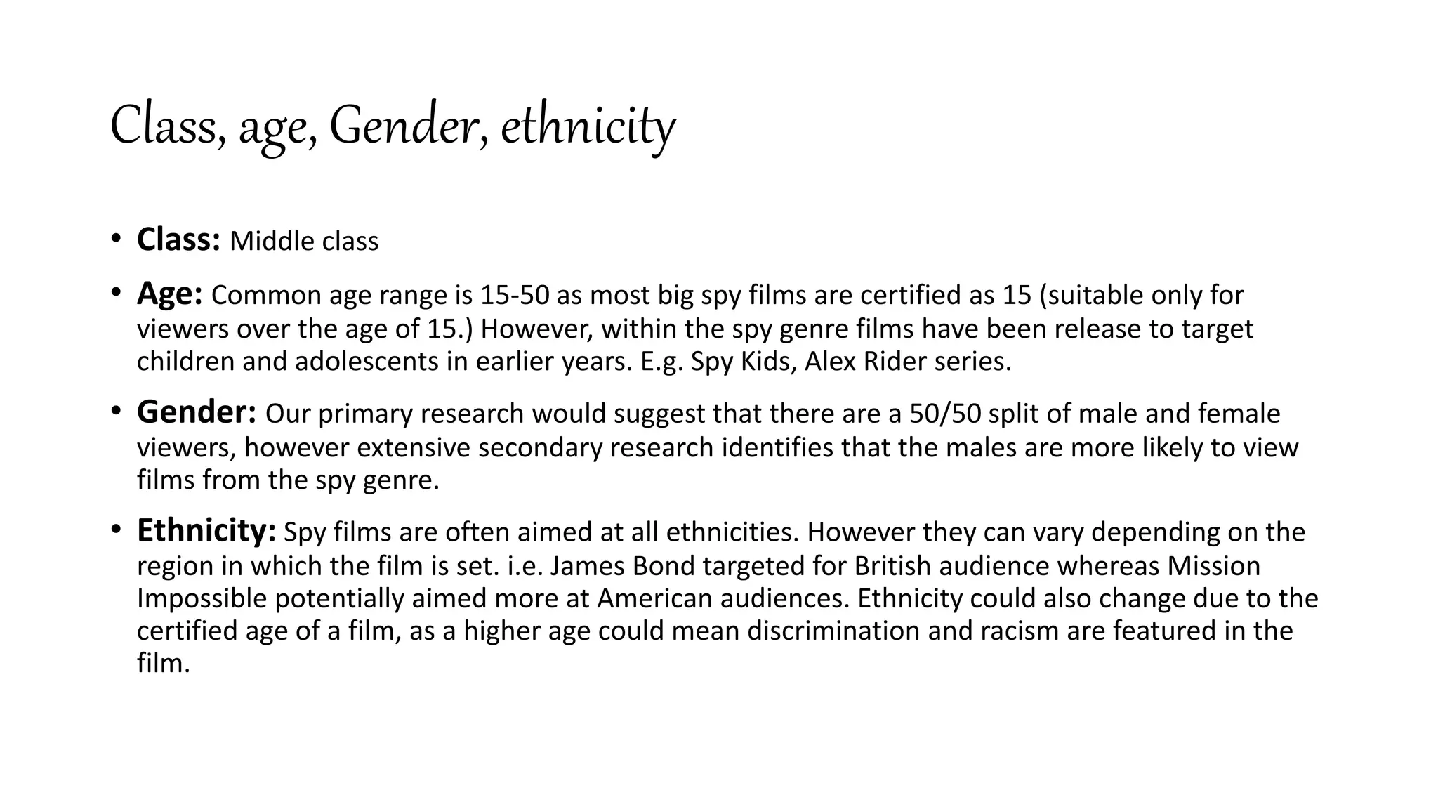 Spy genre audience profile | PPTX