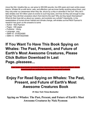 Spying on Whales: The Past, Present, and Future of Earth's Most Awesome ...