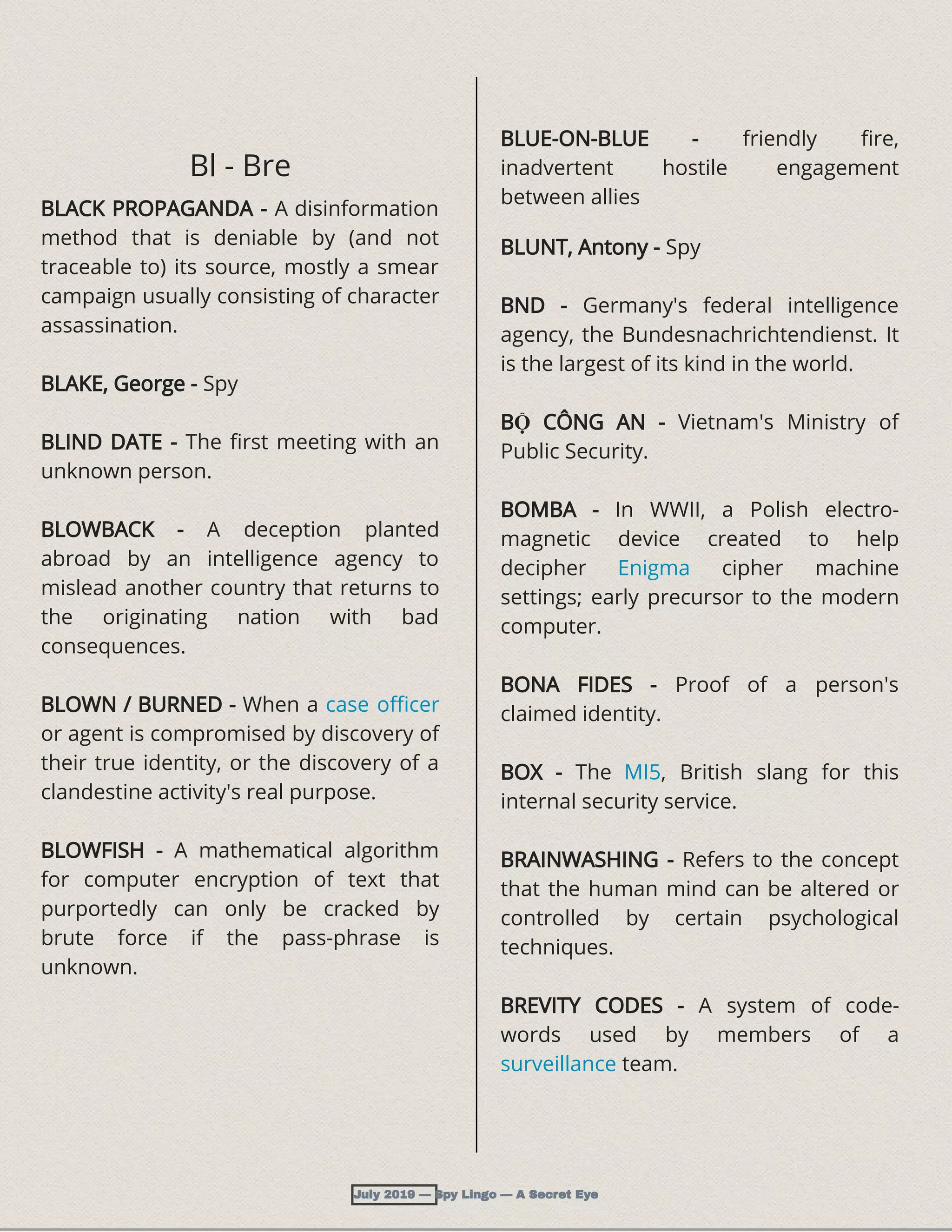 Spy Lingo - A Compendium Of Terms Used In The Intelligence Trade | PDF