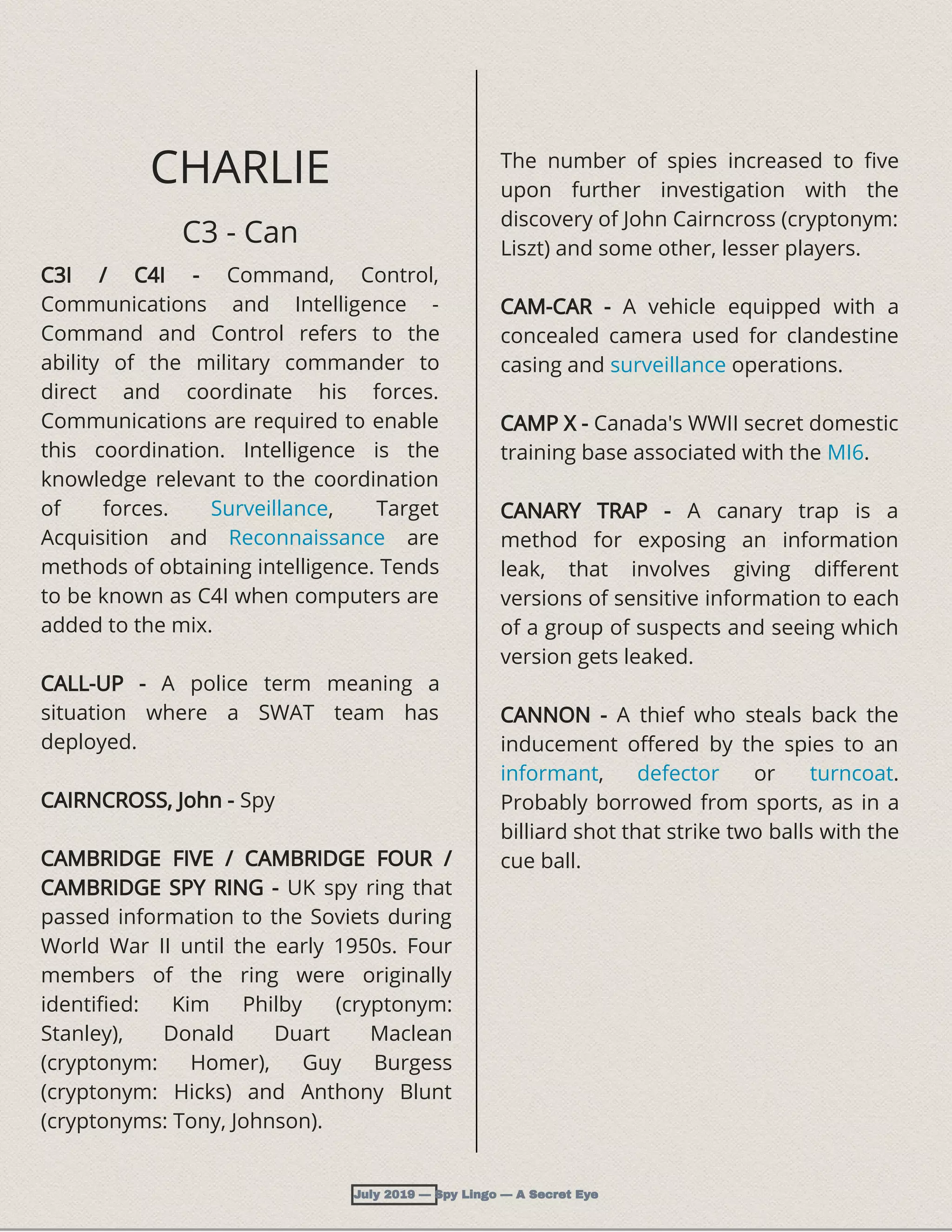 Spy Lingo - A Compendium Of Terms Used In The Intelligence Trade | PDF