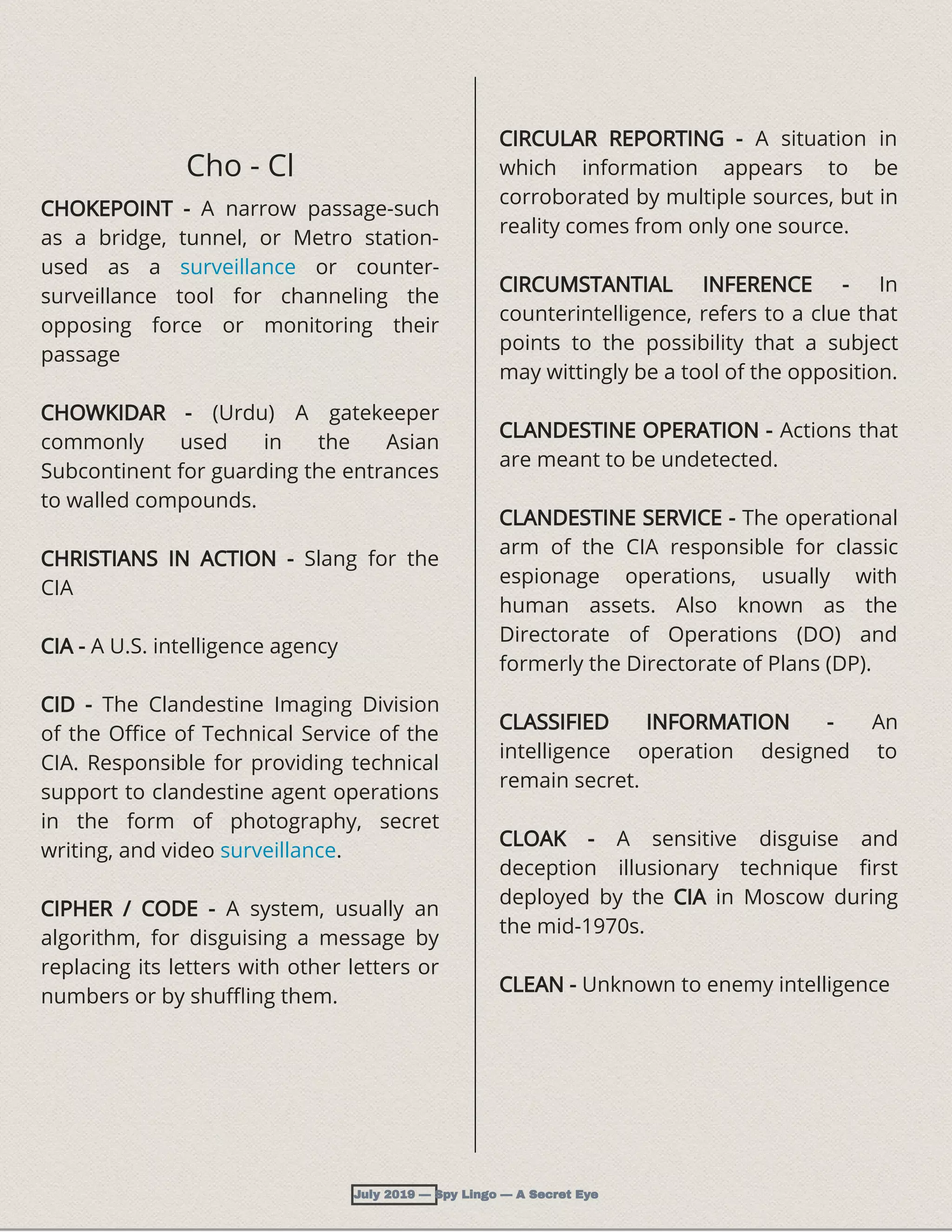 Spy Lingo - A Compendium Of Terms Used In The Intelligence Trade | PDF