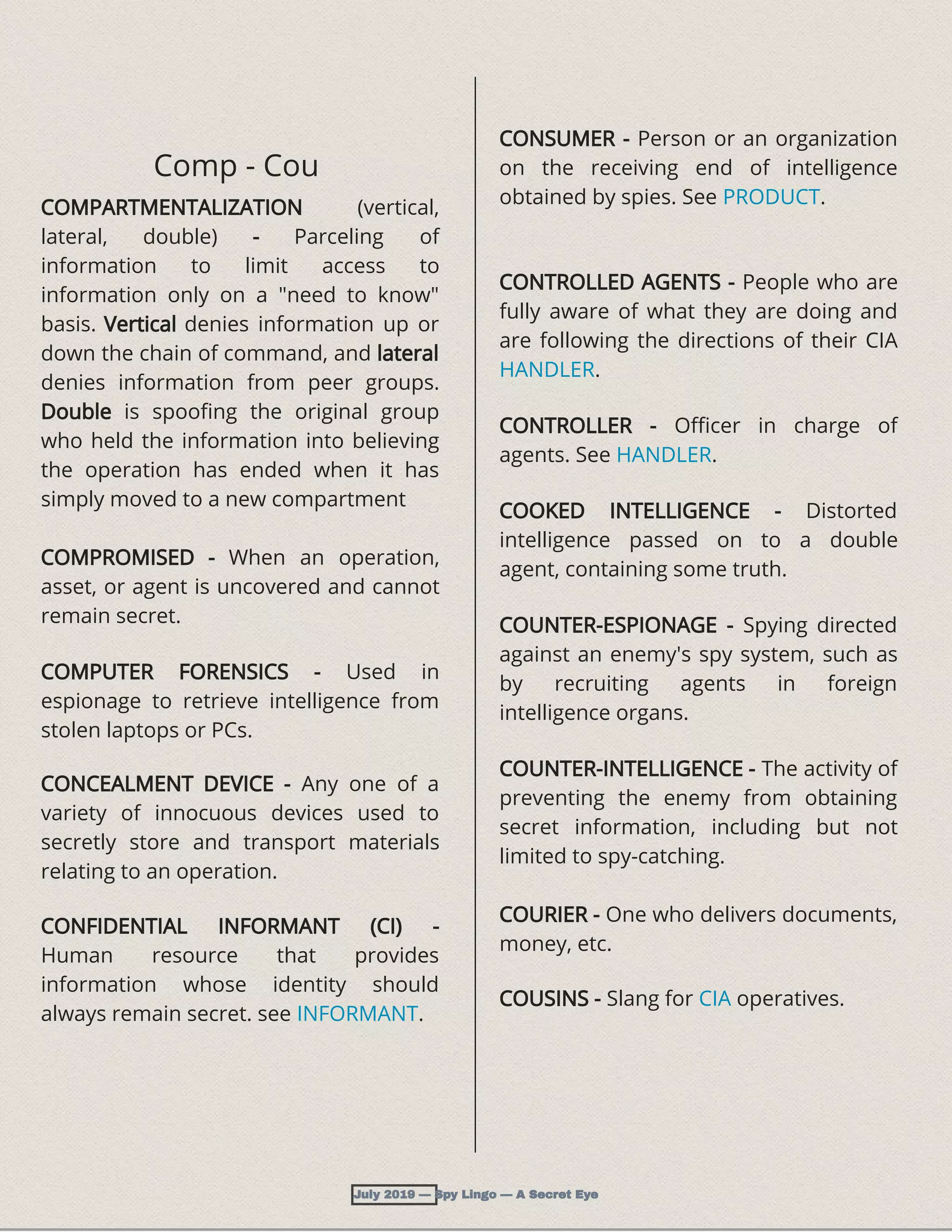 Spy Lingo - A Compendium Of Terms Used In The Intelligence Trade | PDF