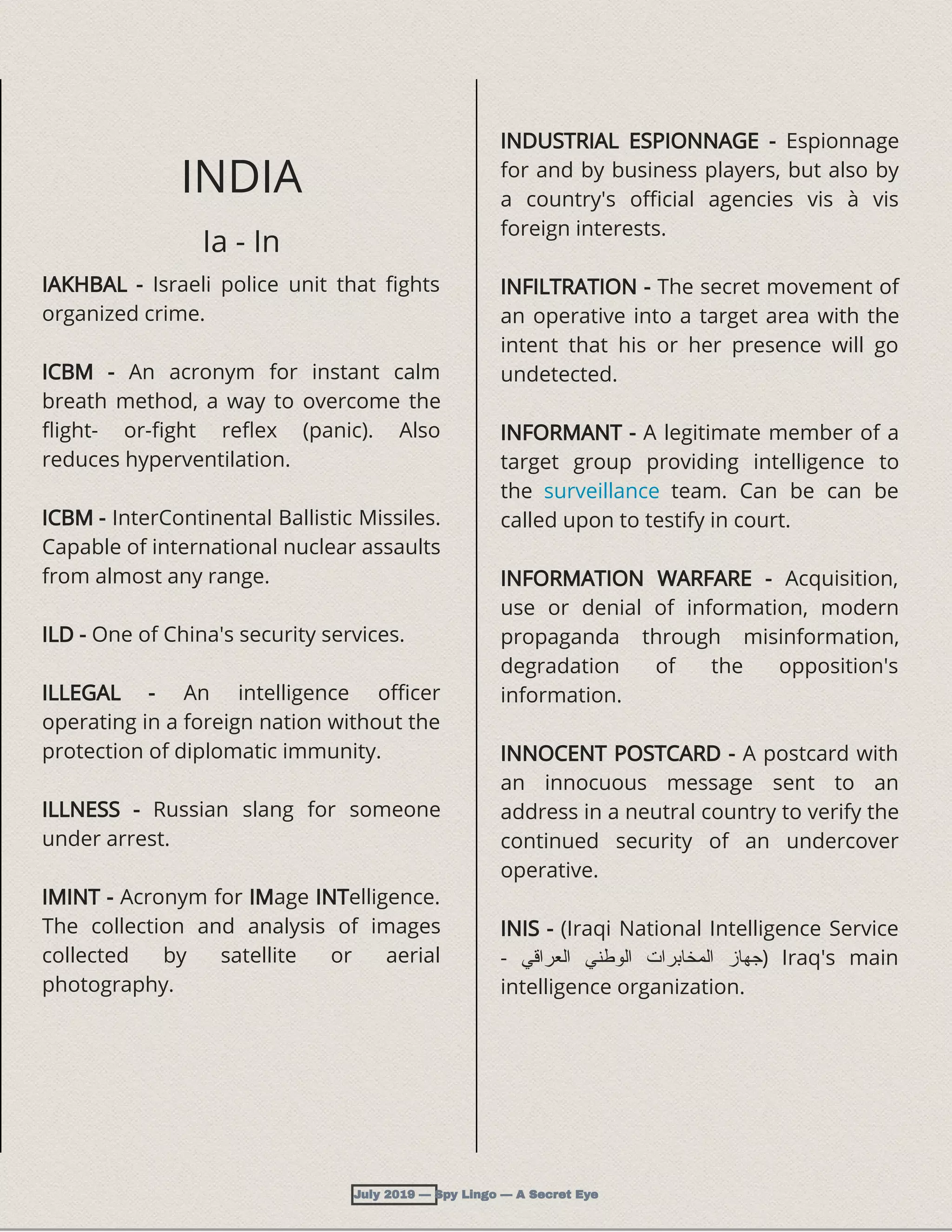 Spy Lingo - A Compendium Of Terms Used In The Intelligence Trade | PDF