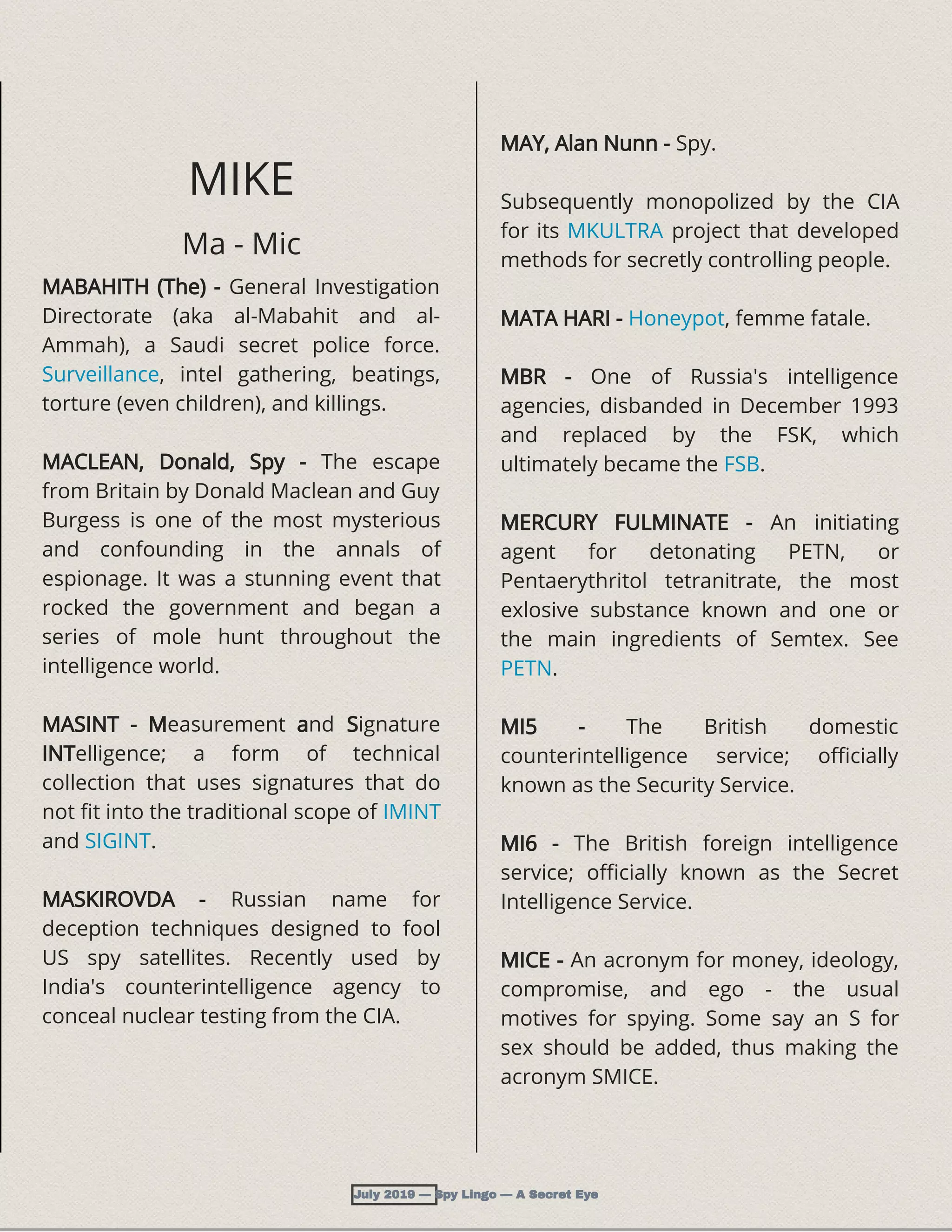 Spy Lingo - A Compendium Of Terms Used In The Intelligence Trade | PDF