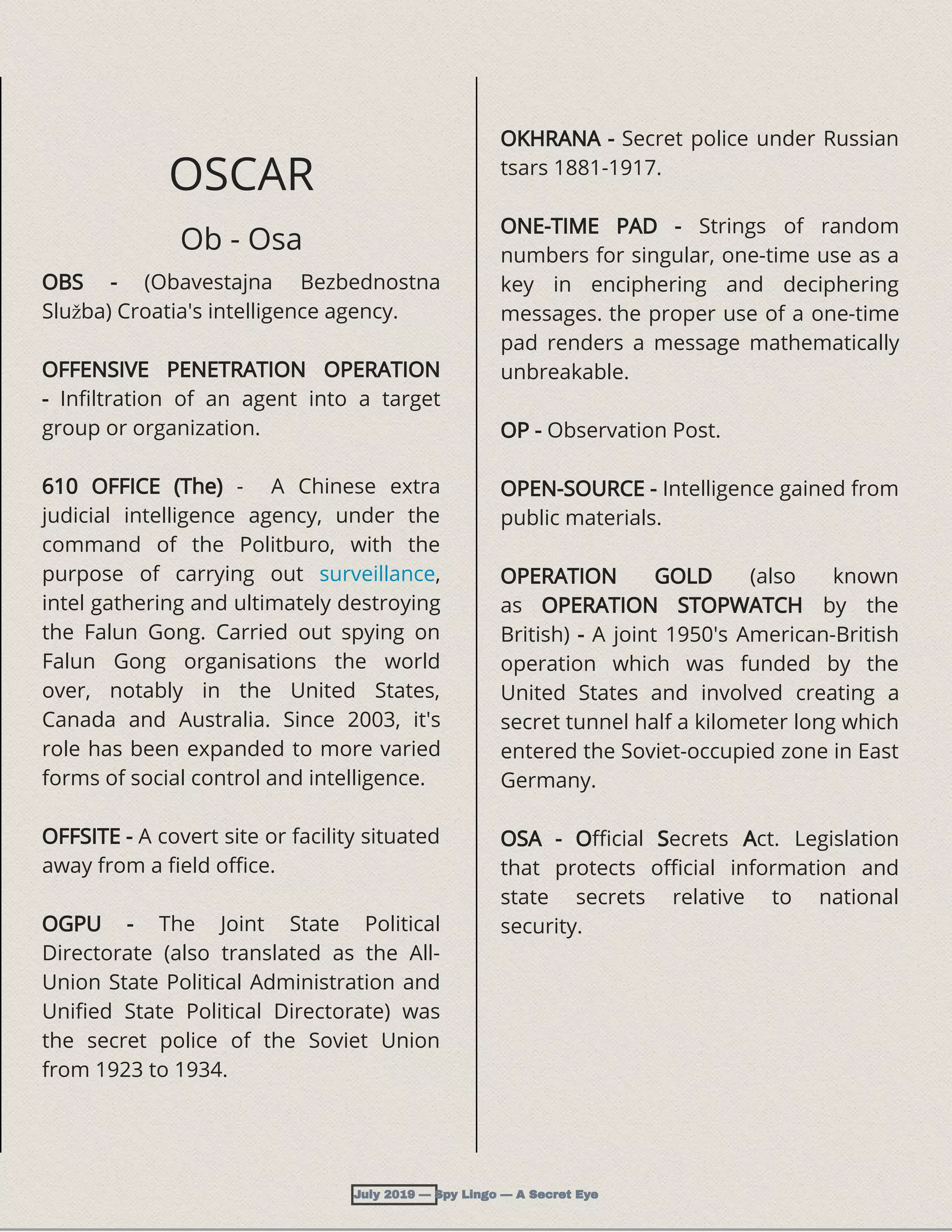 Spy Lingo - A Compendium Of Terms Used In The Intelligence Trade | PDF