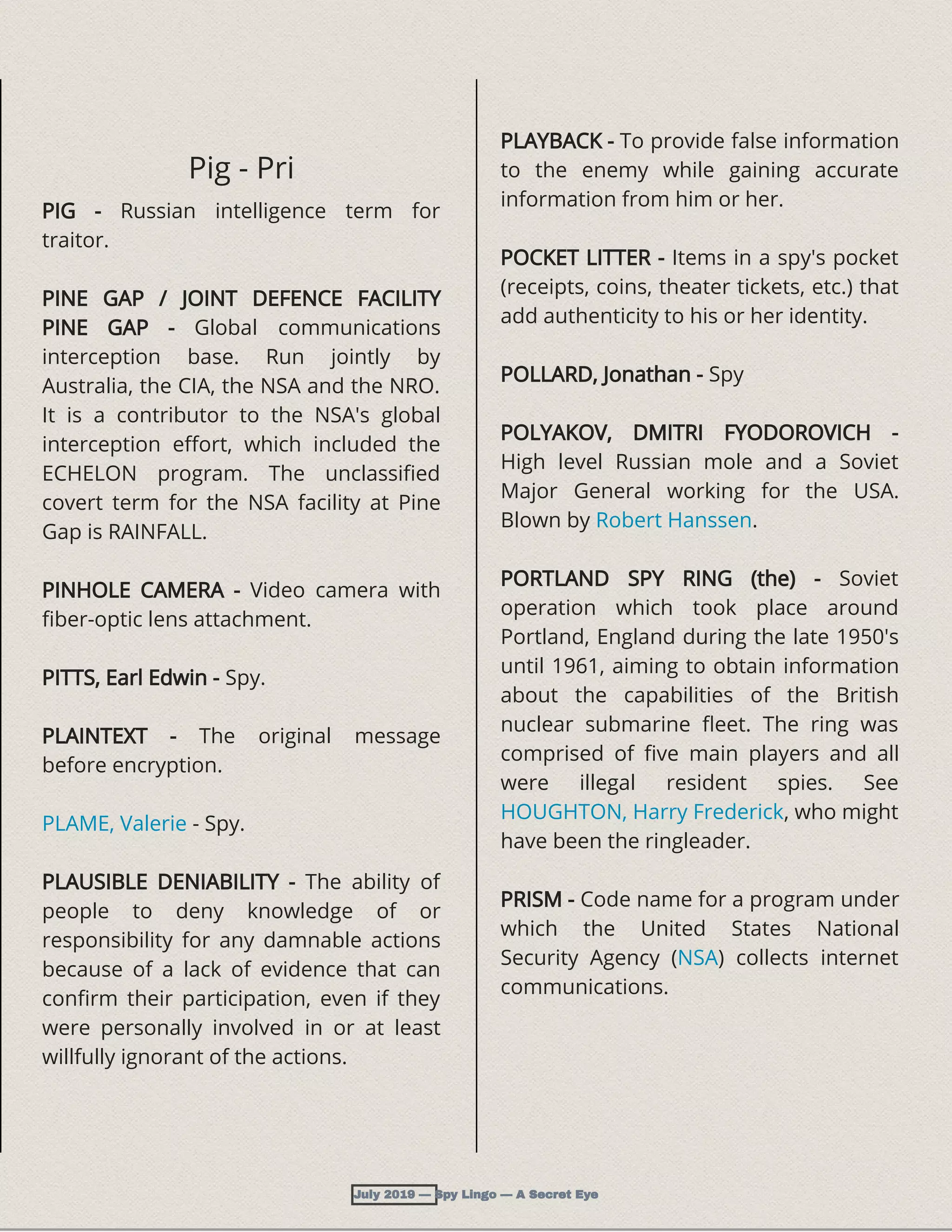 Spy Lingo - A Compendium Of Terms Used In The Intelligence Trade | PDF