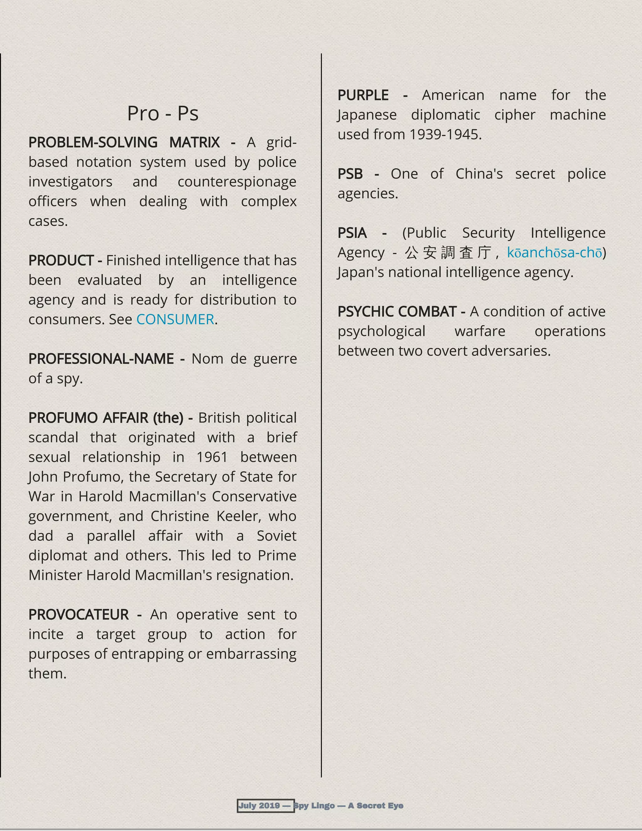 Spy Lingo - A Compendium Of Terms Used In The Intelligence Trade | PDF