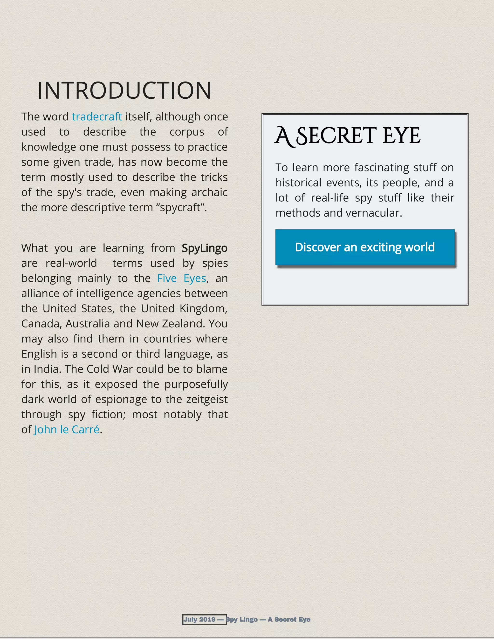 Spy Lingo - A Compendium Of Terms Used In The Intelligence Trade | PDF