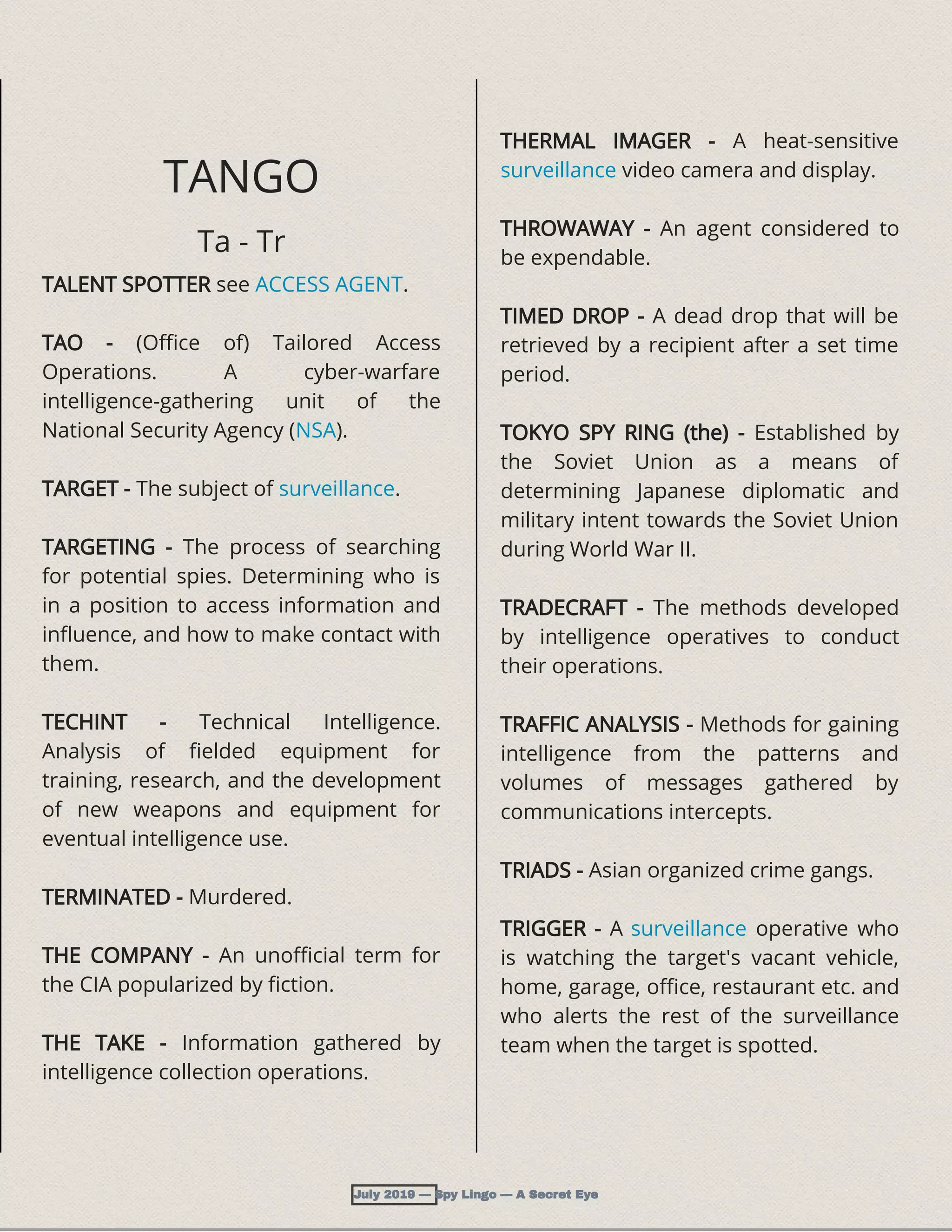 Spy Lingo - A Compendium Of Terms Used In The Intelligence Trade | PDF