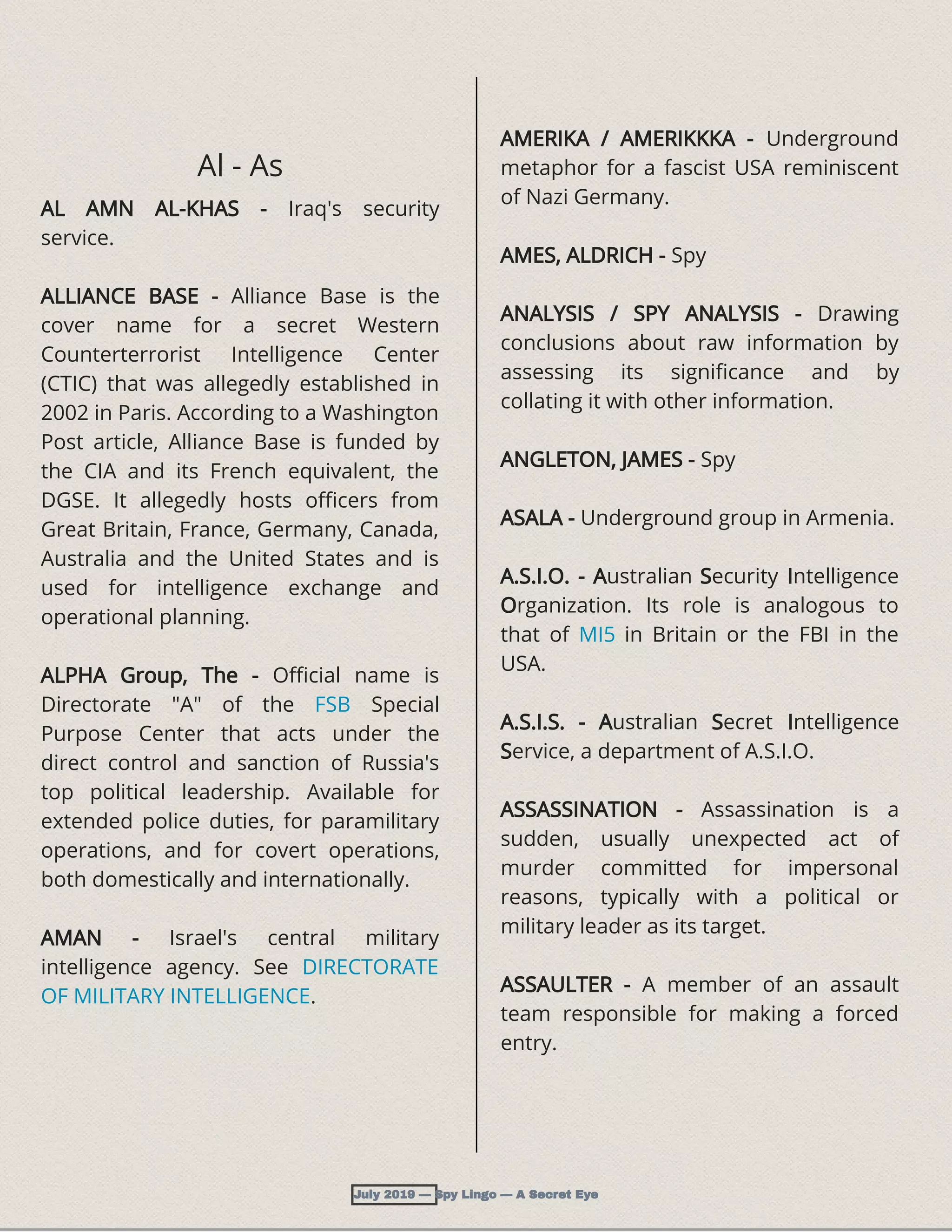 Spy Lingo - A Compendium Of Terms Used In The Intelligence Trade | PDF