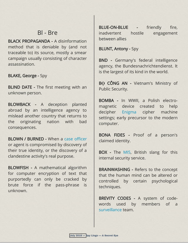 Spy Lingo - A Compendium Of Terms Used In The Intelligence Trade | PDF