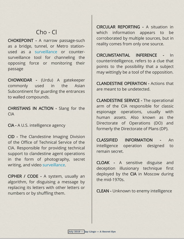 Spy Lingo - A Compendium Of Terms Used In The Intelligence Trade | PDF