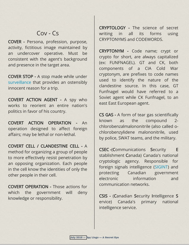 Spy Lingo - A Compendium Of Terms Used In The Intelligence Trade | PDF