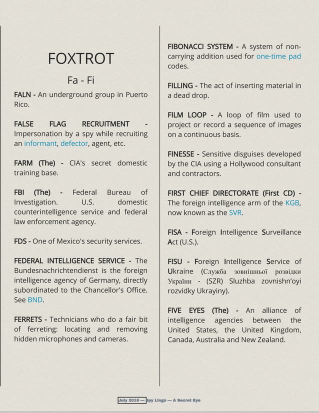 Spy Lingo - A Compendium Of Terms Used In The Intelligence Trade | PDF