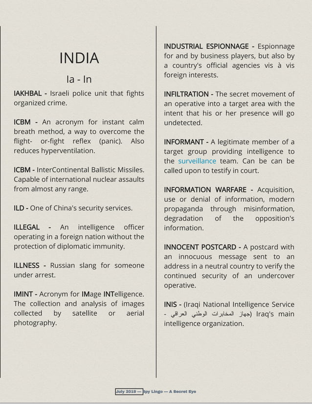 Spy Lingo - A Compendium Of Terms Used In The Intelligence Trade | PDF