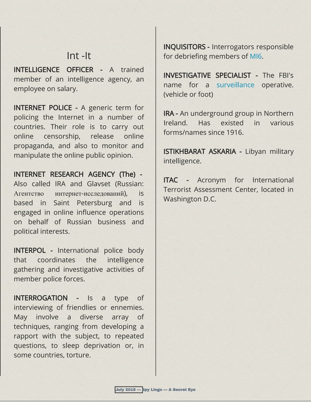 Spy Lingo - A Compendium Of Terms Used In The Intelligence Trade | PDF