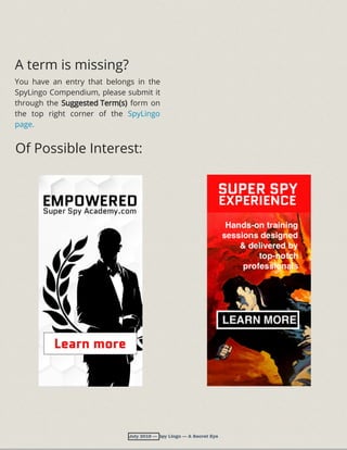 Spy Lingo - A Compendium Of Terms Used In The Intelligence Trade | PDF