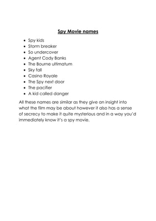 Spy movie names | DOCX