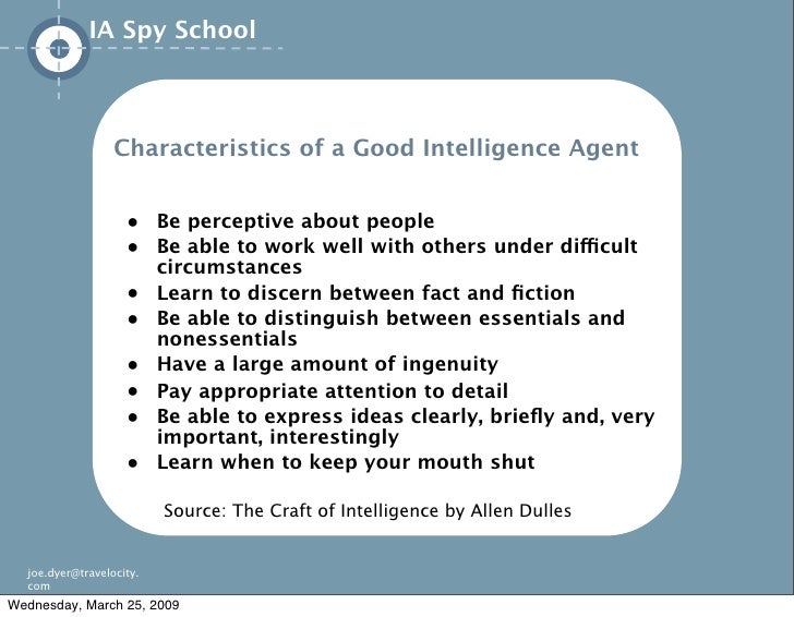 IA Spy School Characteristics of