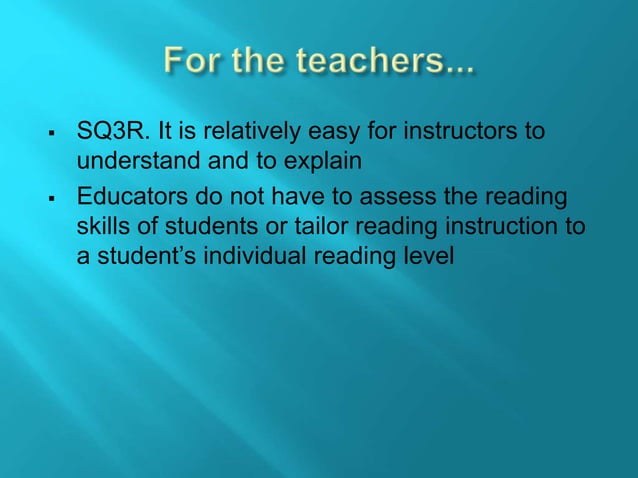 SQ3R reading method | PPTX | Educational Assessment | Education