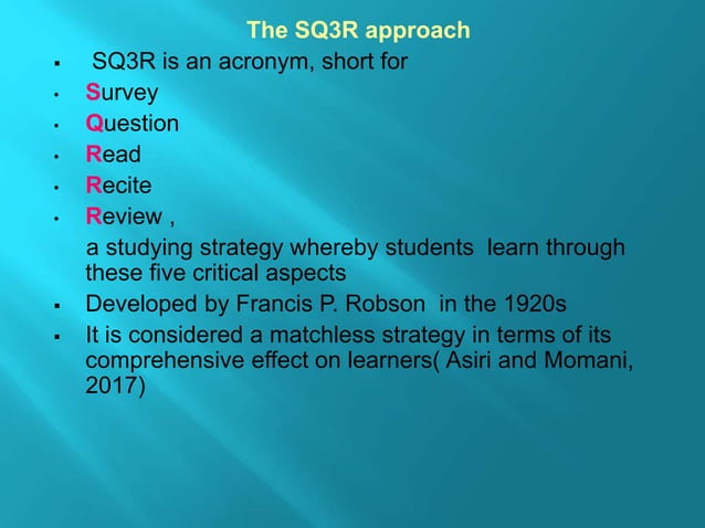 SQ3R reading method | PPTX | Educational Assessment | Education