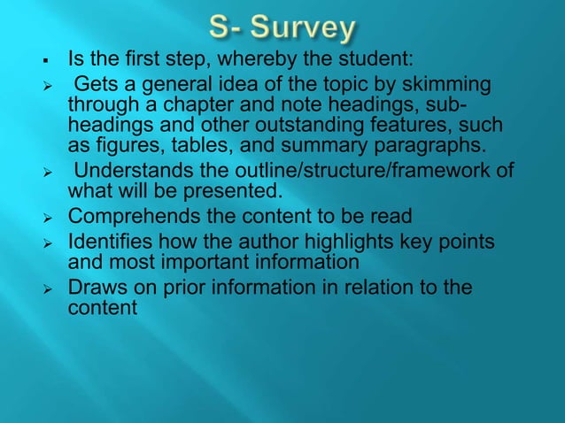 SQ3R reading method | PPTX | Educational Assessment | Education
