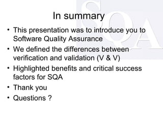 SQA V And V Intro & History | PPT