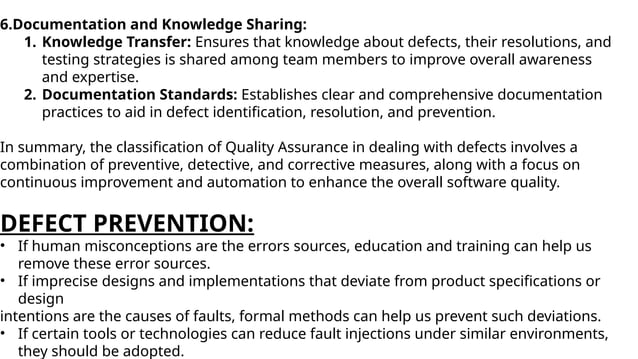 Classification of quality assurance as dealing with defects in software quality assurance | PPTX ...