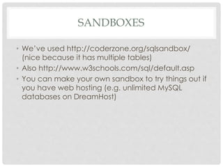 Introduction to SQL (for Chicago Booth MBA technology club) | PPT