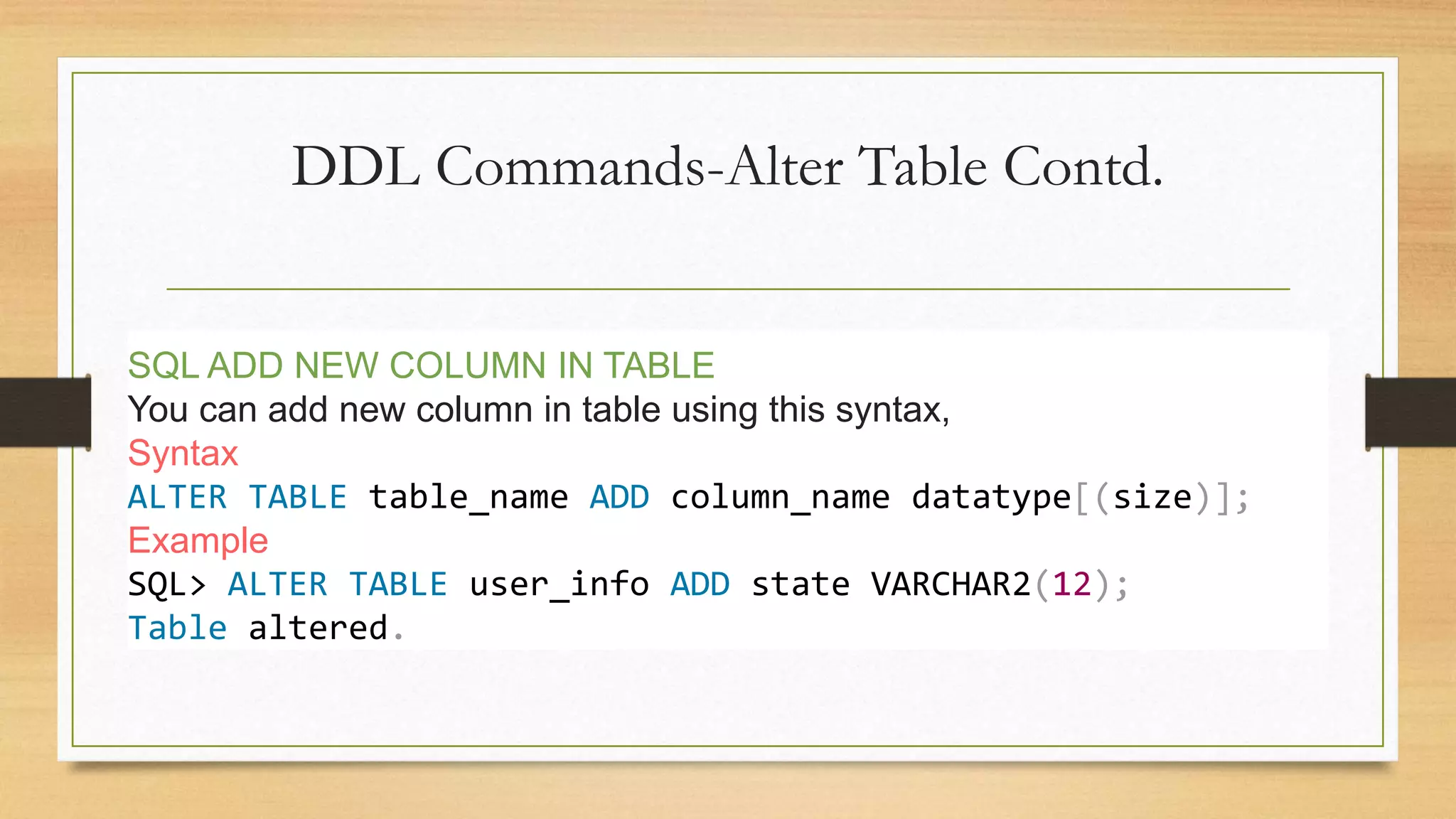 Sql Dml And Ddl Commands Ppt
