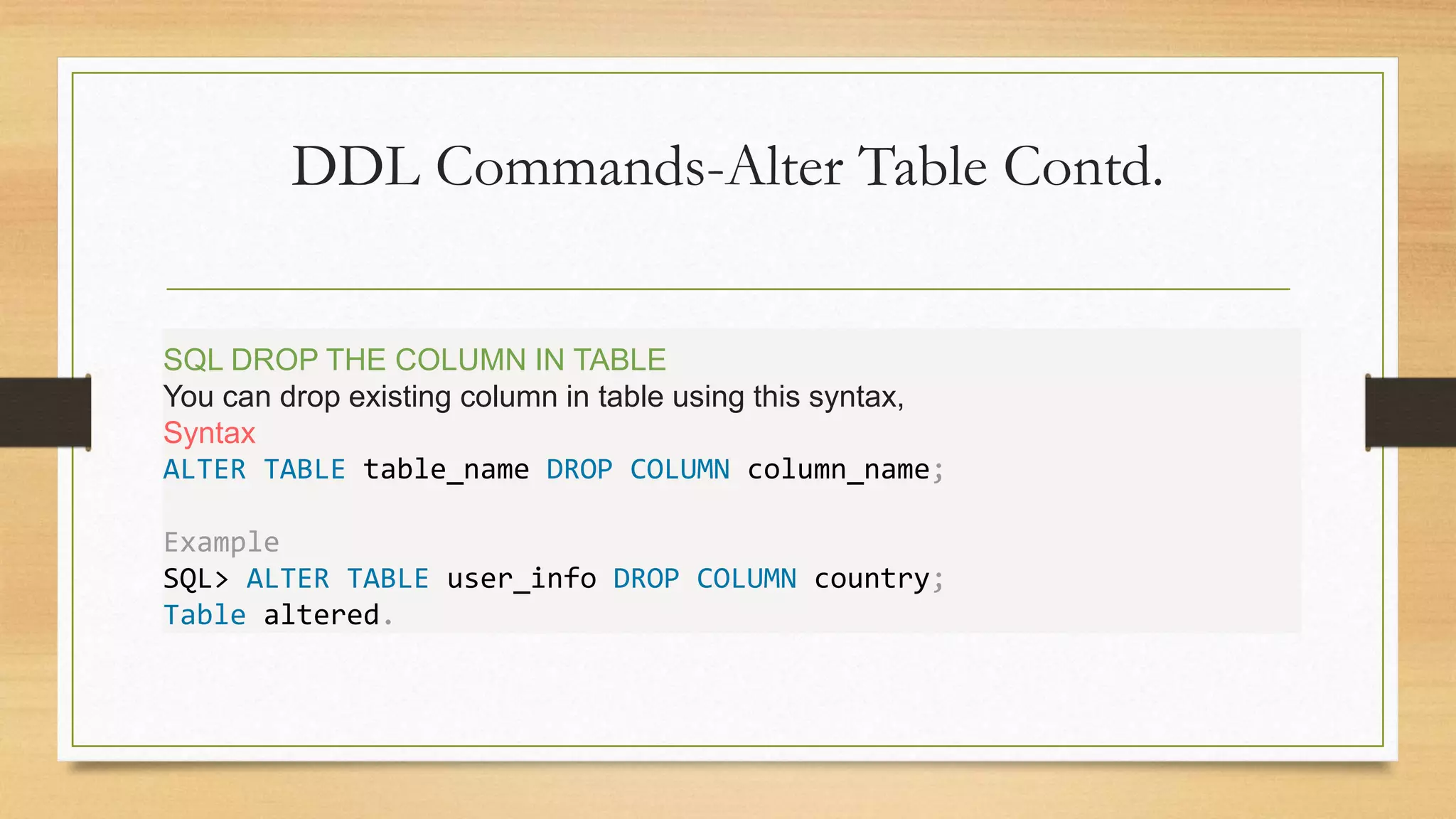 SQL - DML and DDL Commands | PPTX