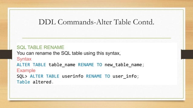 SQL - DML and DDL Commands | PPTX