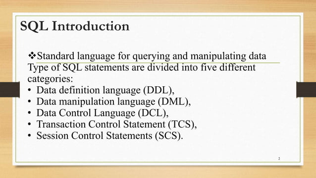 SQL - DML and DDL Commands | PPTX