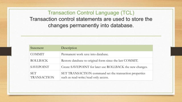 SQL - DML and DDL Commands | PPTX