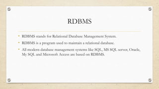 SQL | PPTX | Databases | Computer Software and Applications
