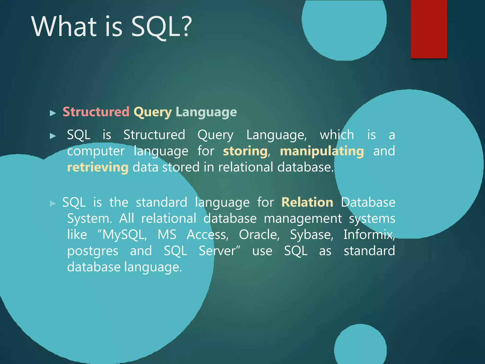 SQL .pptx | Databases | Computer Software and Applications