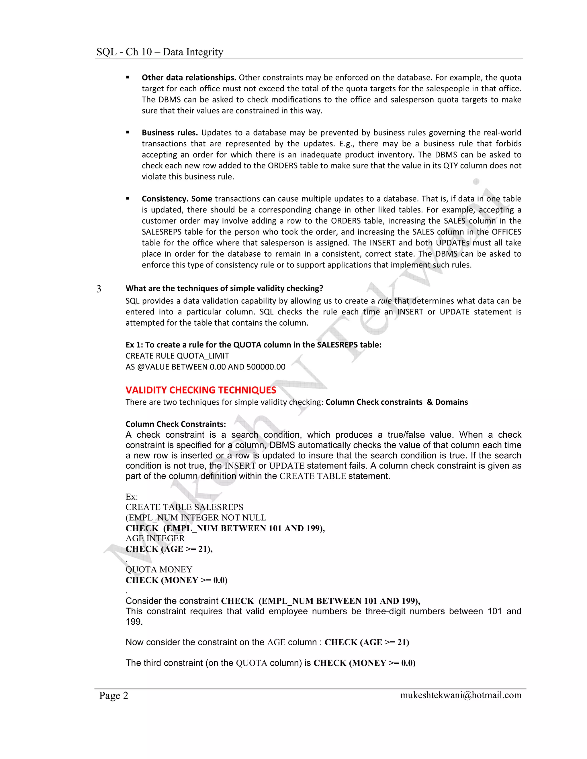 Sql ch 9 - data integrity | PDF