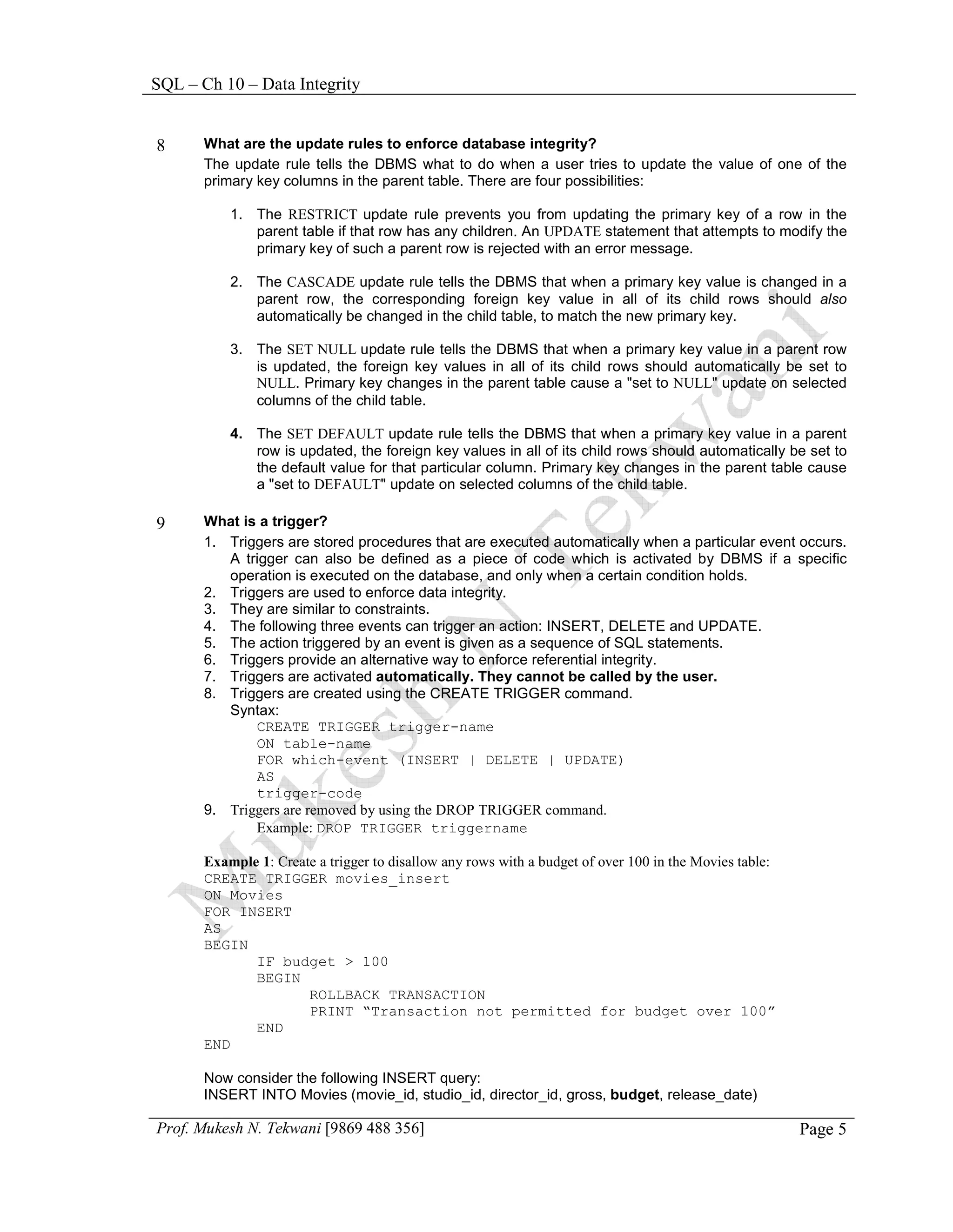 Sql ch 9 - data integrity | PDF