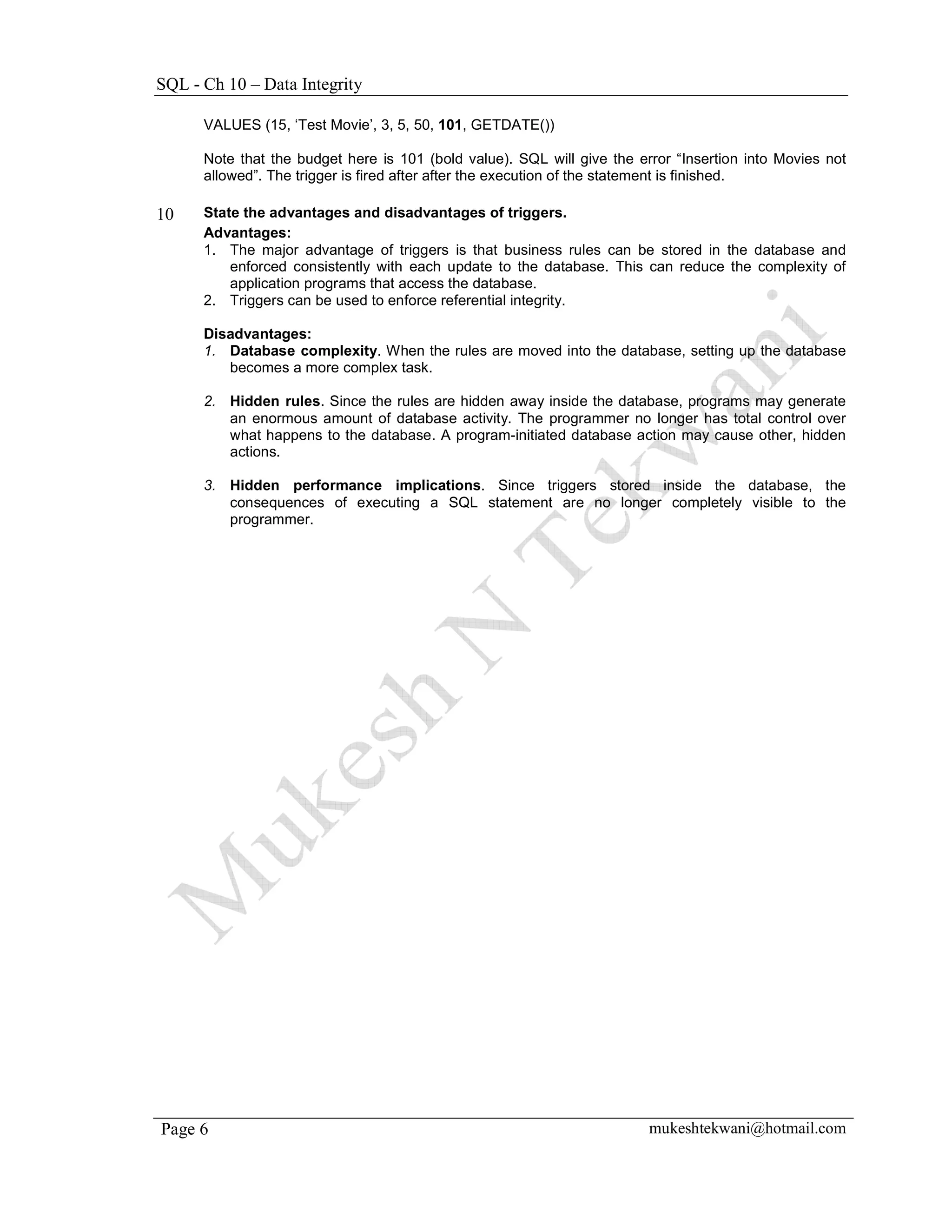 Sql ch 9 - data integrity | PDF