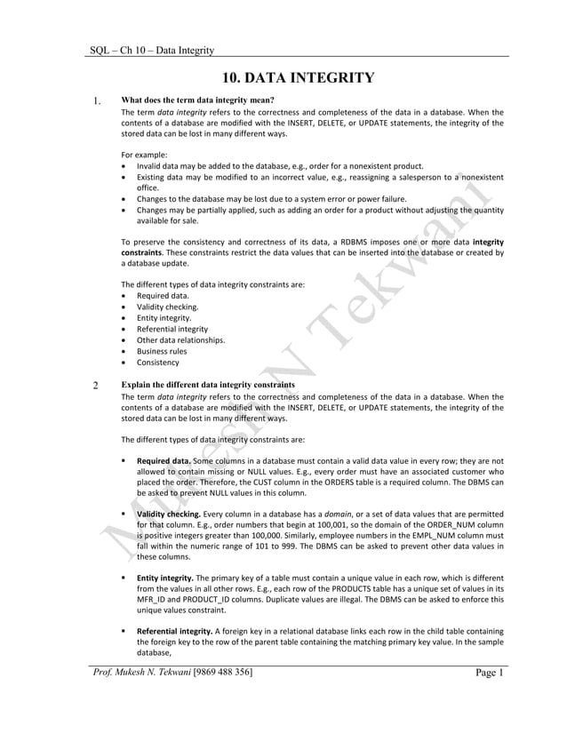 Sql ch 9 - data integrity | PDF