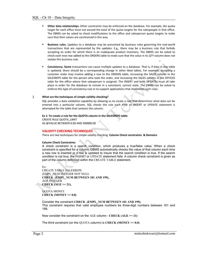 Sql ch 9 - data integrity | PDF
