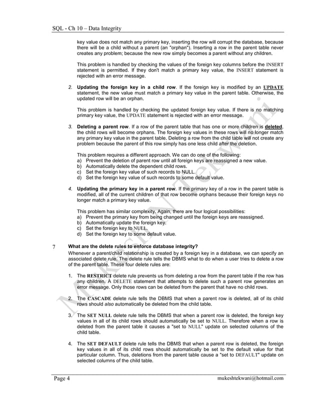 Sql ch 9 - data integrity | PDF