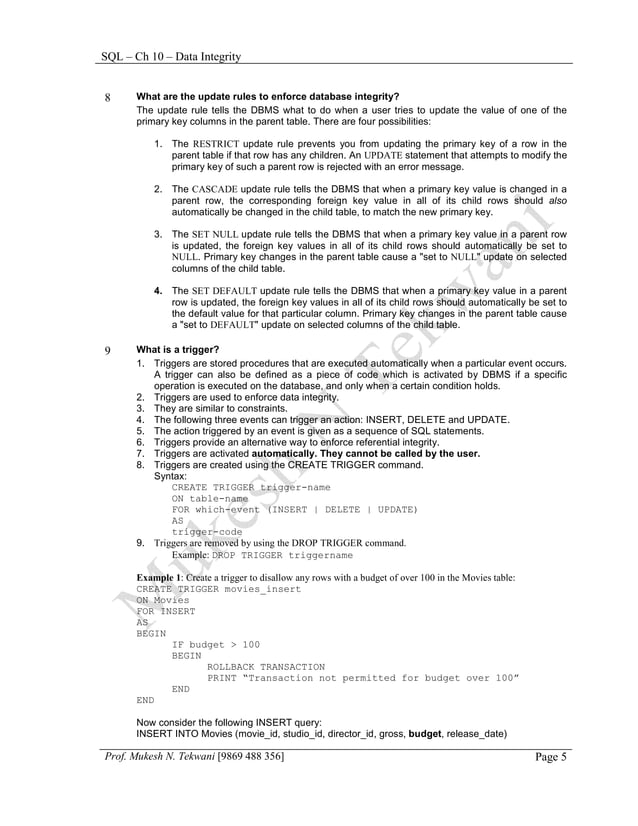Sql ch 9 - data integrity | PDF