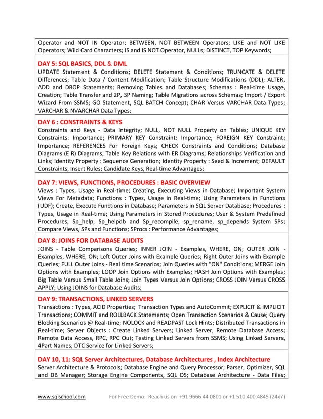SQL DBA LIVE Online Training | PDF