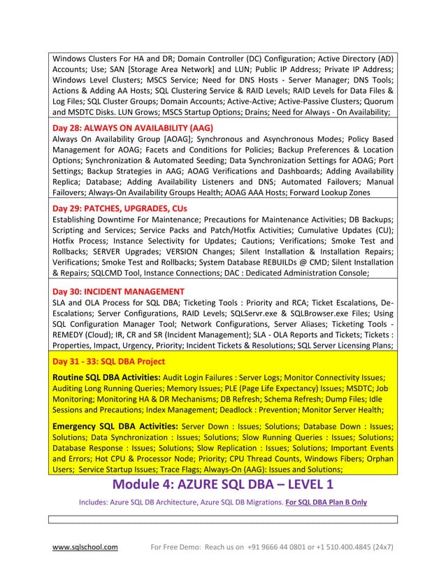 SQL DBA LIVE Online Training | PDF