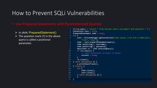 SQL Injection in JAVA | PPTX