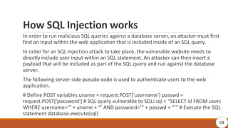 SQL injection implementation and prevention | PPTX