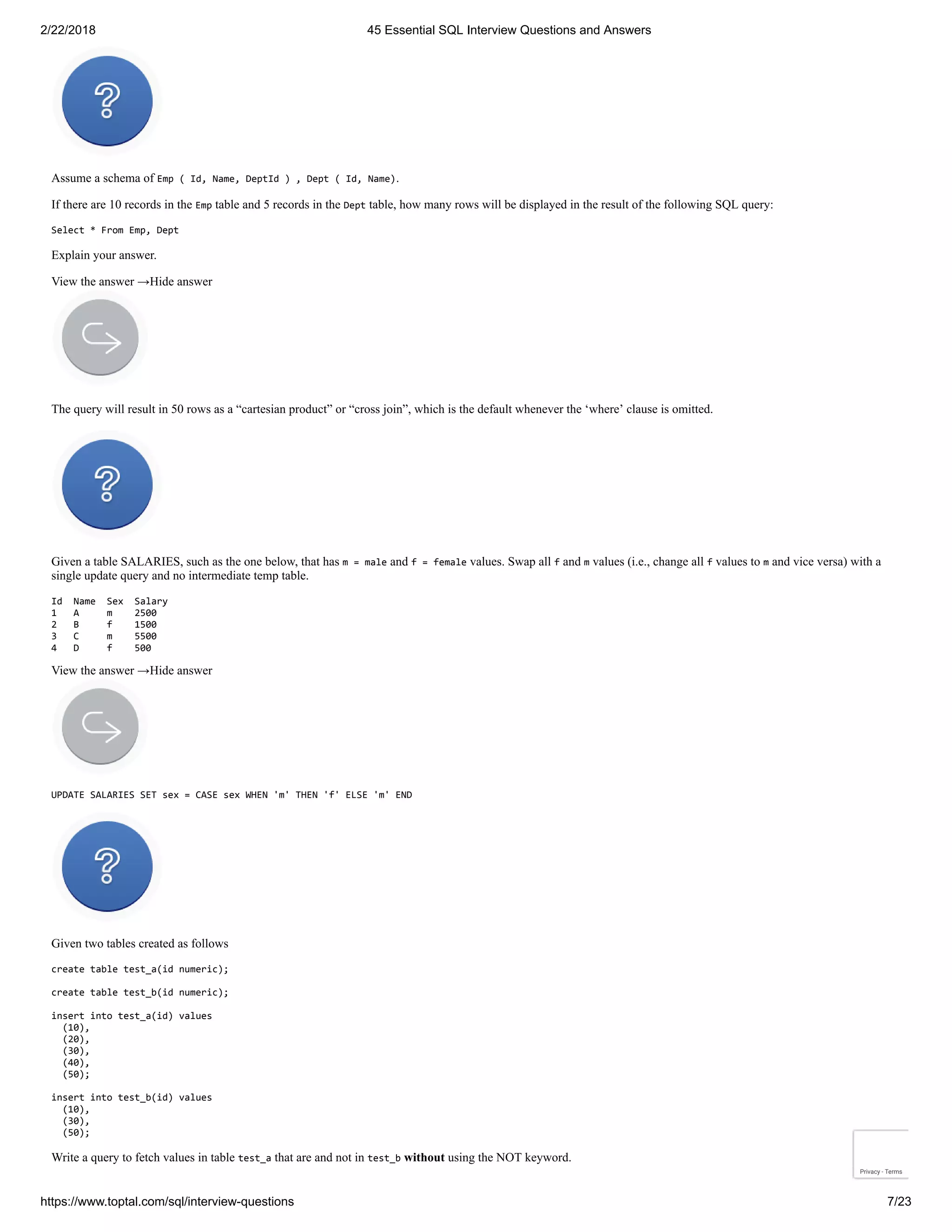 45 Essential Sql Interview Questions Ppt